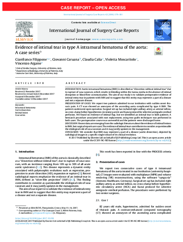 (PDF) Evidence of intimal tear in type A intramural hematoma of the ...