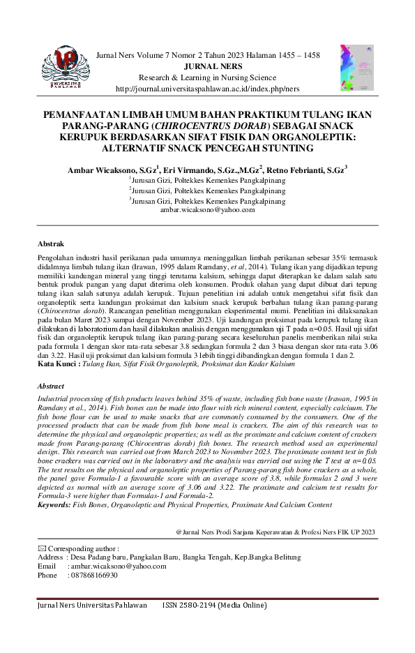 (PDF) Pemanfaatan Limbah Umum Bahan Praktikum Tulang Ikan Parang-Parang (Chirocentrus Dorab ...