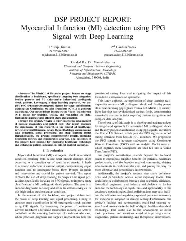 (PDF) Myocardial Infarction (MI) detection using PPG Signal with Deep Learning