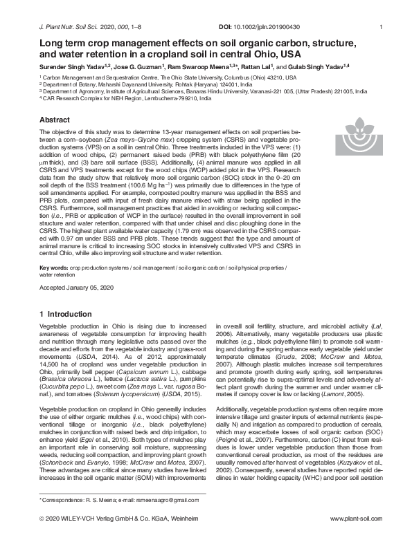 (PDF) Long term crop management effects on soil organic carbon ...