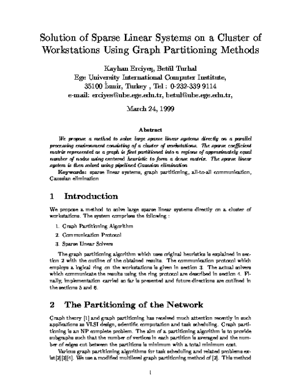 (PDF) Solution of Sparse Linear Systems on a Cluster of Workstations ...