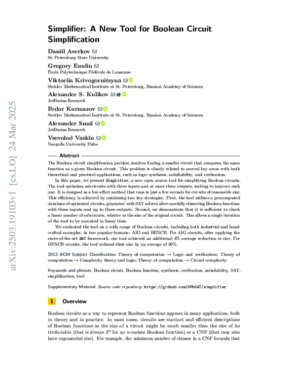 Pdf Simplifier A New Tool For Boolean Circuit Simplification