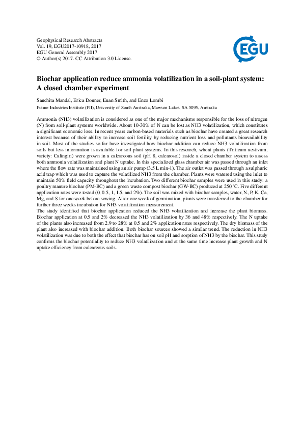 (PDF) Biochar application reduce ammonia volatilization in a soil-plant ...