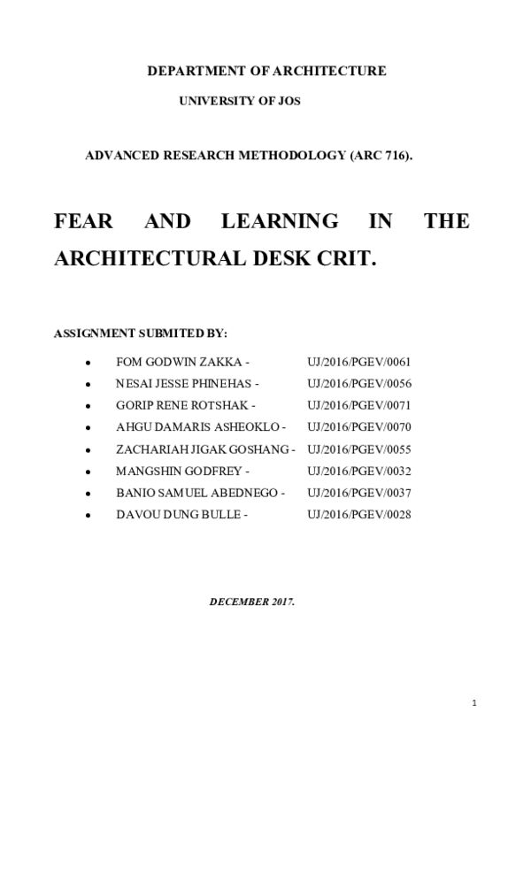 (PDF) Fear and learning in the Architectural desk crit.