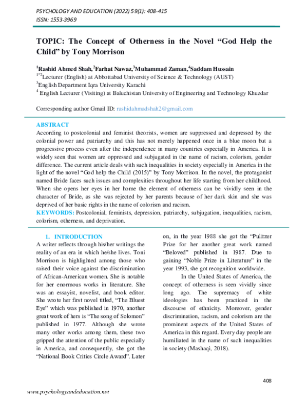 (PDF) TOPIC: The Concept of Otherness in the Novel "God Help the Child ...