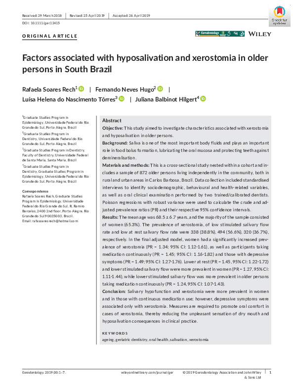 (PDF) Factors associated with hyposalivation and xerostomia in older ...