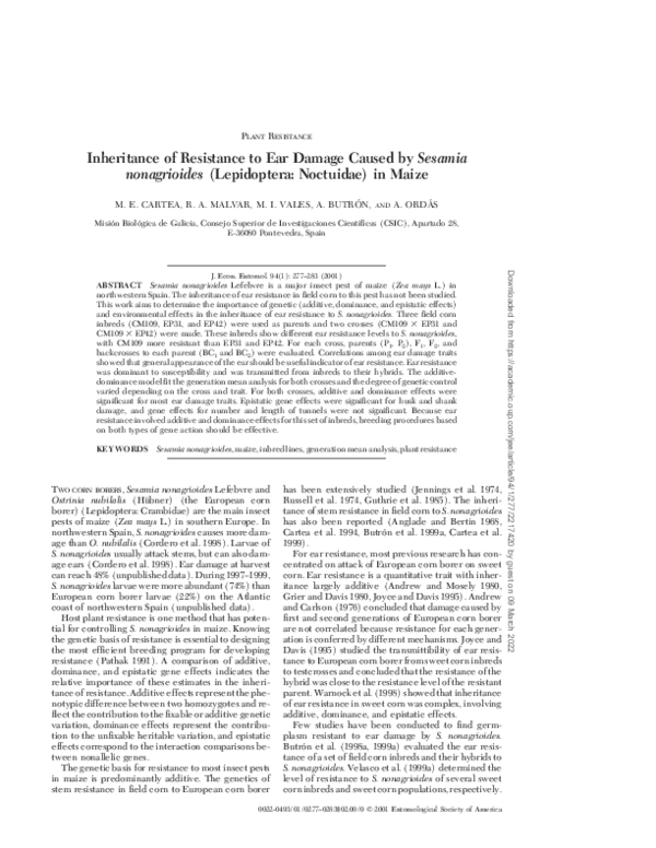 (PDF) Inheritance of Resistance to Ear Damage Caused by Sesamia ...