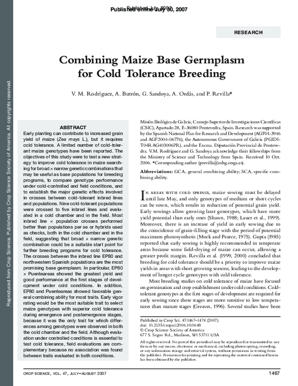 (PDF) Combining Maize Base Germplasm for Cold Tolerance Breeding