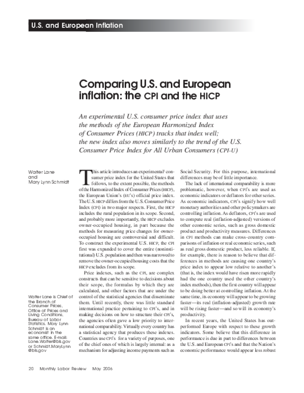 (PDF) Comparing U.S. and European Inflation: The CPI and the HICP