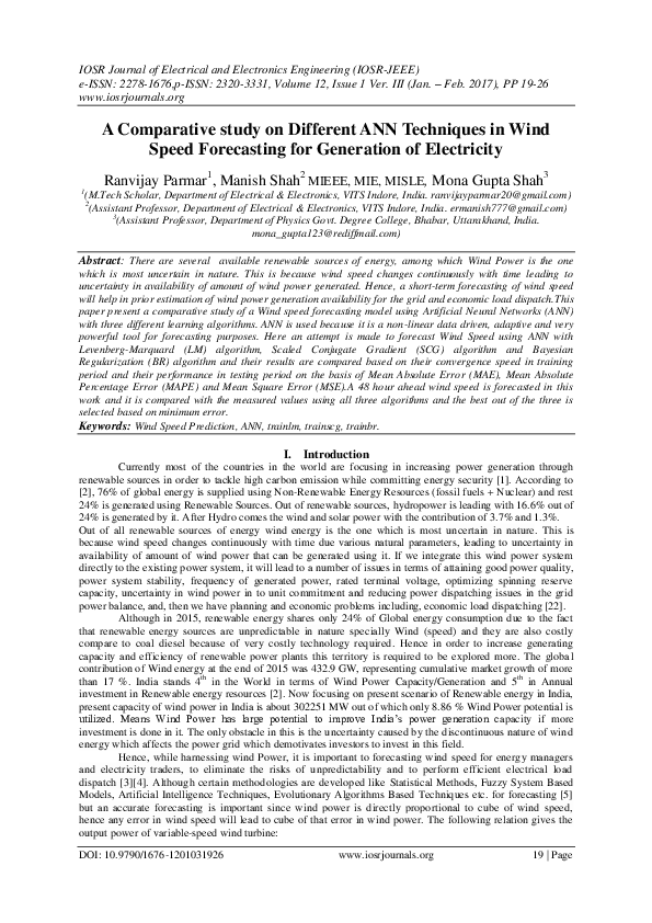 (PDF) A Comparative study on Different ANN Techniques in Wind Speed ...