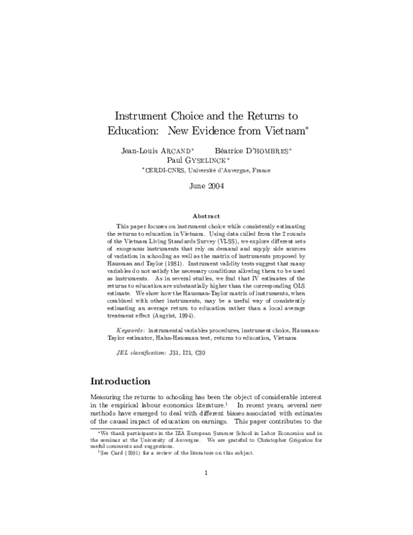 (PDF) Instrument choice and the returns to education: New evidence from ...