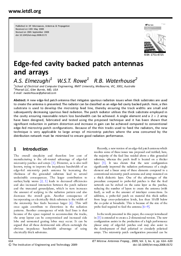(PDF) Edge-fed cavity backed patch antennas and arrays