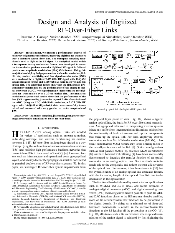 (PDF) Design and Analysis of Digitized RF-Over-Fiber Links