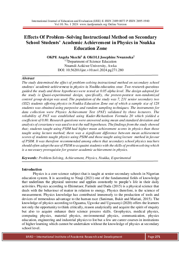 (PDF) Effects Of Problem-Solving Instructional Method on Secondary ...