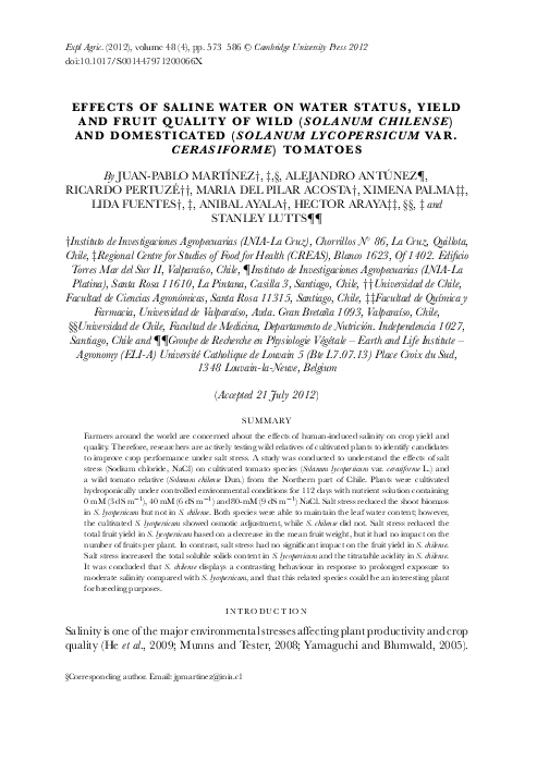 (PDF) Effects of Saline Water on Water Status, Yield and Fruit Quality ...