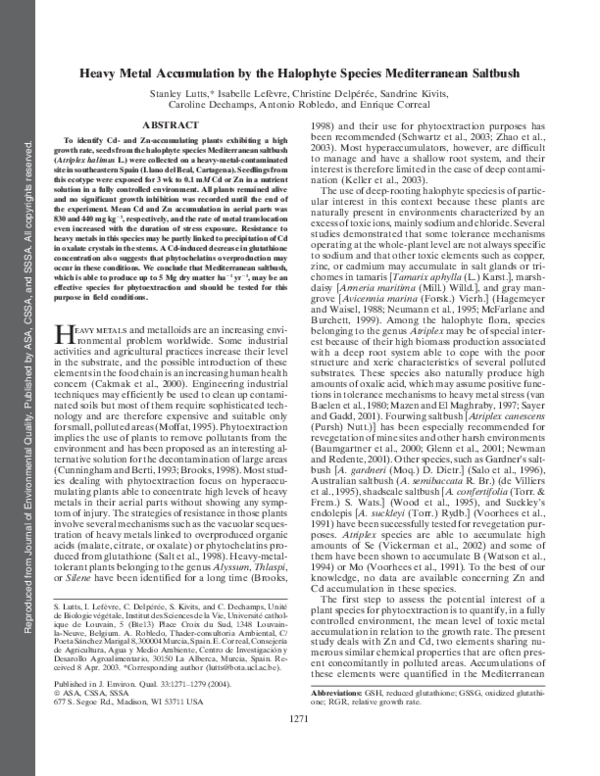 (PDF) Heavy Metal Accumulation by the Halophyte Species Mediterranean ...