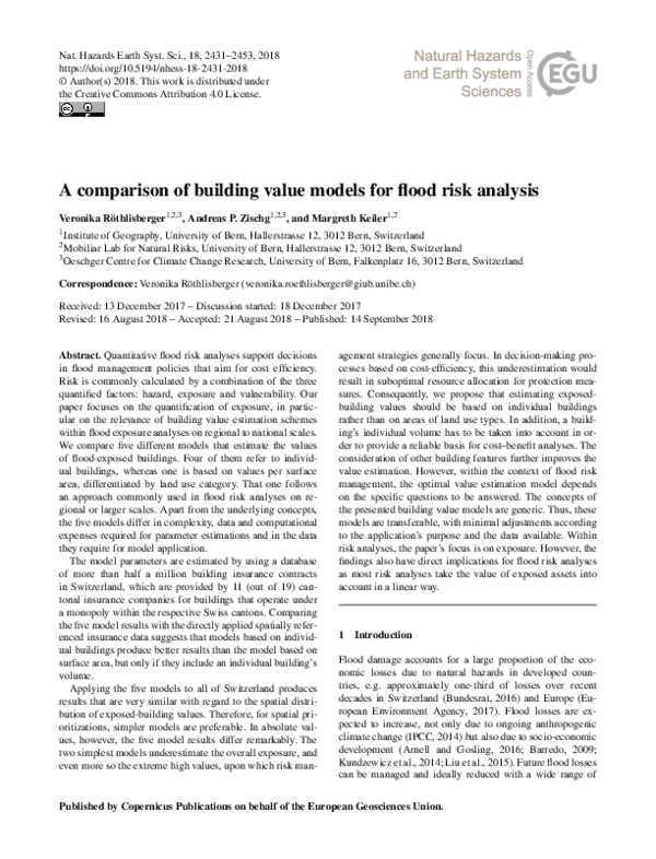 (PDF) A comparison of building value models for flood risk analysis