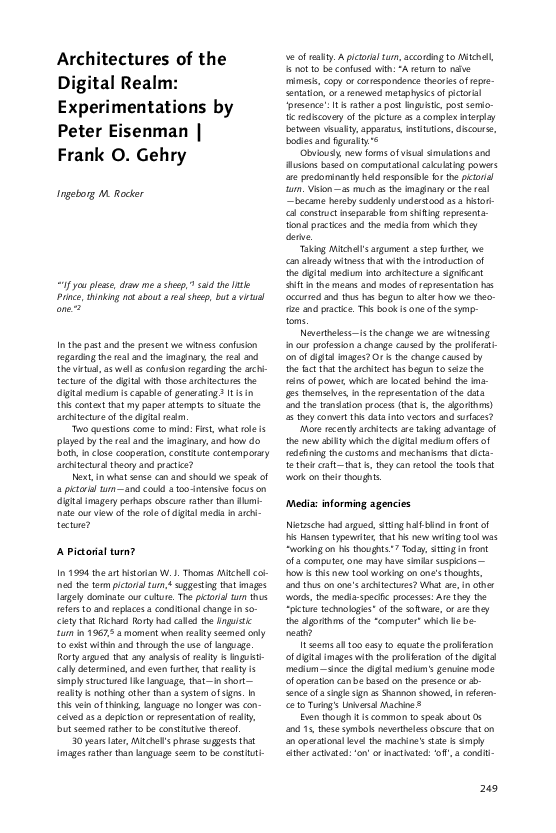 (PDF) Architecture of the Digital Realm: Experimentations by Peter Eisenman, Frank O. Gehry