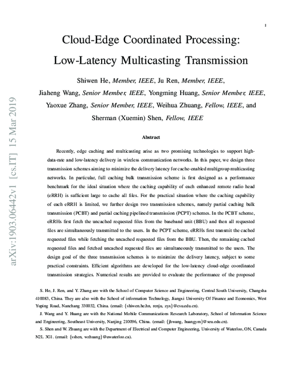 (PDF) Cloud-Edge Coordinated Processing: Low-Latency Multicasting Transmission