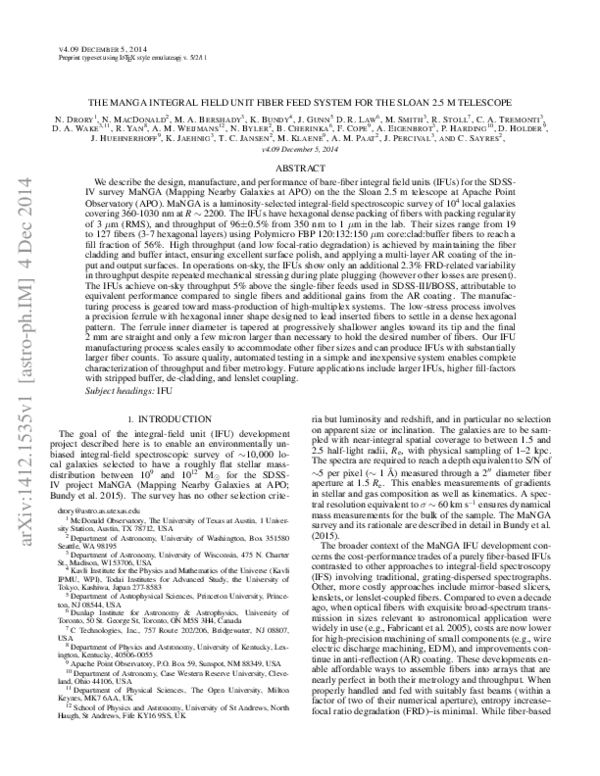 (PDF) The Manga Integral Field Unit Fiber Feed System for the Sloan 2.5 ...