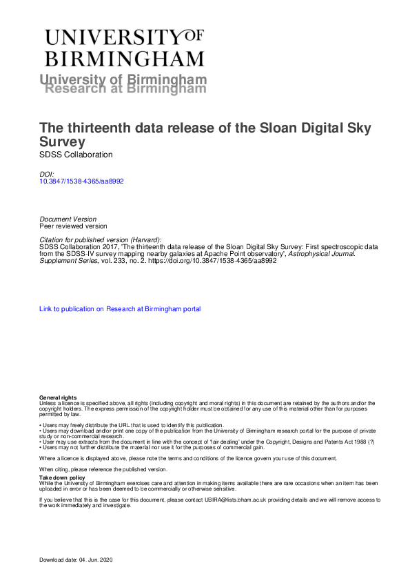 (PDF) The 13th Data Release of the Sloan Digital Sky Survey: First ...