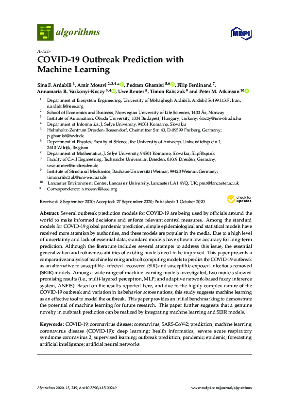 (PDF) COVID-19 Outbreak Prediction with Machine Learning