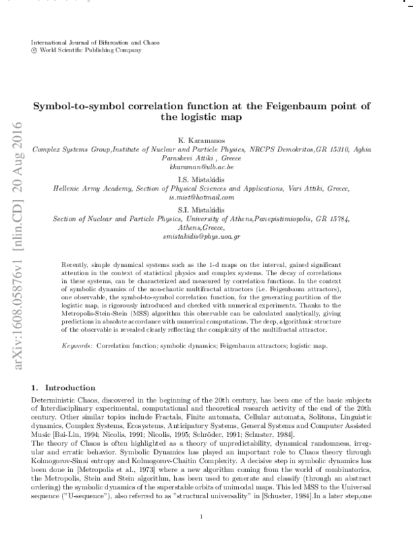 (PDF) Symbol-To-Symbol Correlation Function at the Feigenbaum Point of the Logistic Map
