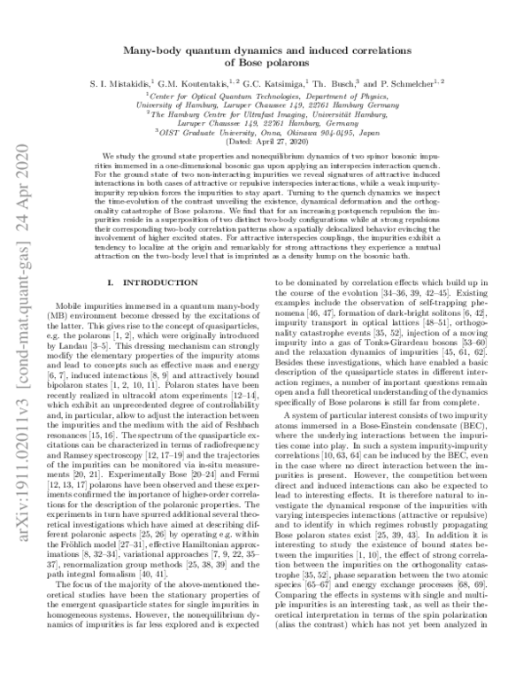 (PDF) Many-body quantum dynamics and induced correlations of Bose polarons