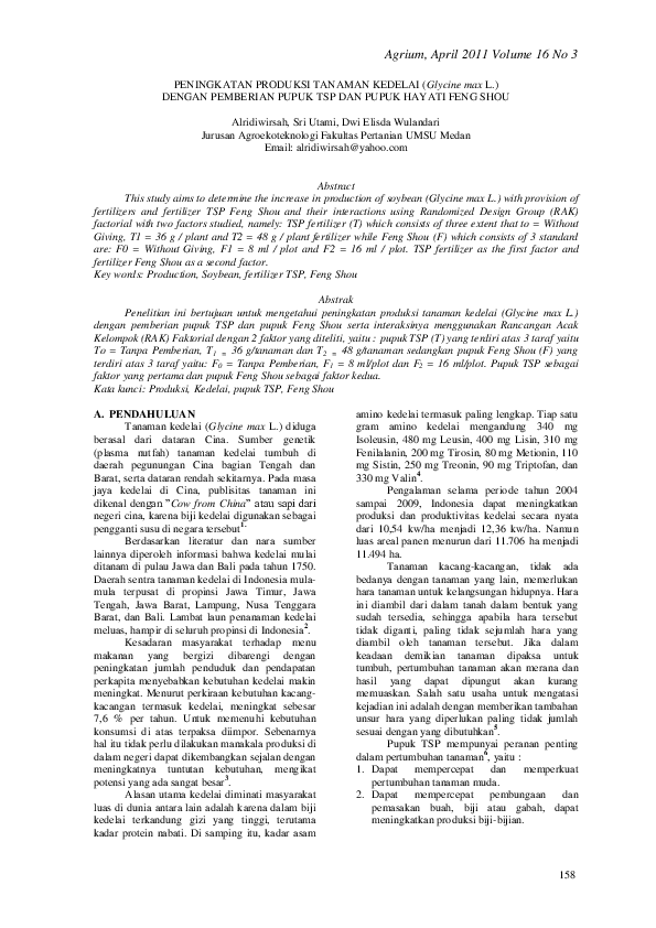 (PDF) PENINGKATAN PRODUKSI TANAMAN KEDELAI (Glycine max L.) DENGAN PEMBERIAN PUPUK TSP DAN PUPUK ...