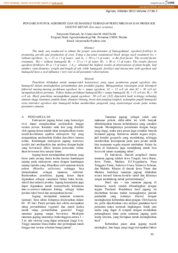 (PDF) PENGARUH PUPUK AGROBOST DAN HUMAGOLD TERHADAP PERTUMBUHAN DAN ...