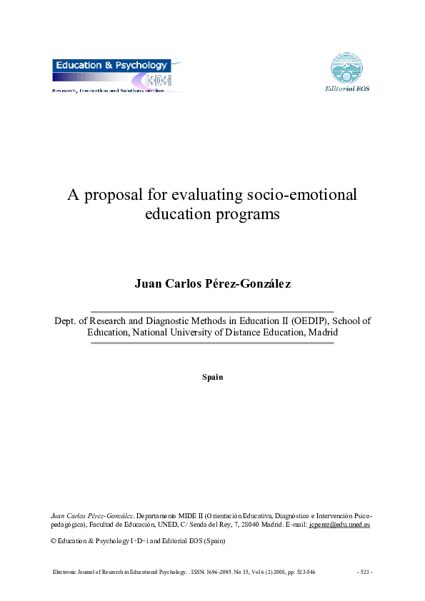 (PDF) A proposal for evaluating socio-emotional education programs