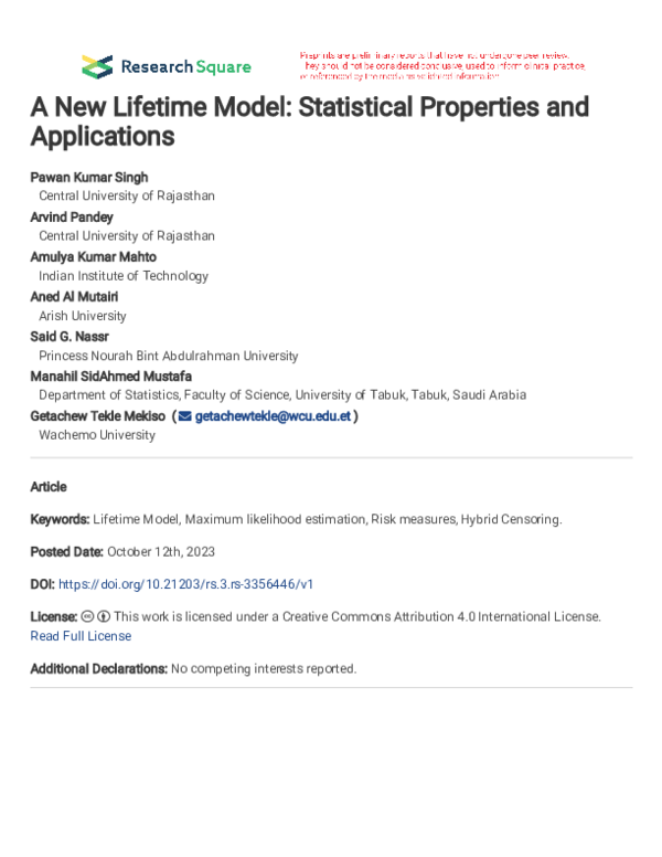 (PDF) A New Lifetime Model: Statistical Properties and Applications