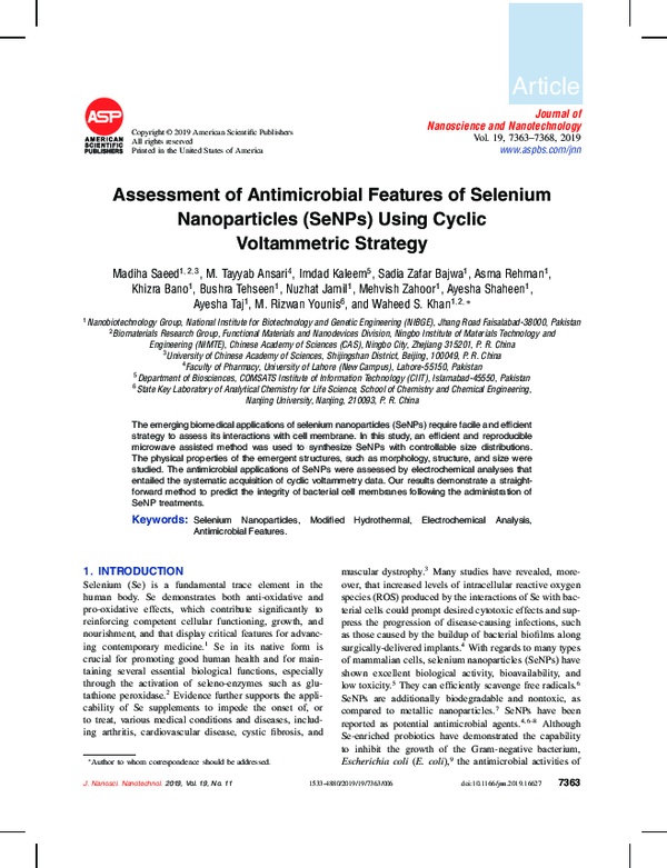 (PDF) Assessment of Antimicrobial Features of Selenium Nanoparticles (SeNPs) Using Cyclic ...