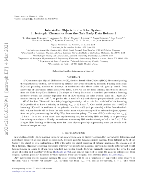 (PDF) Interstellar Objects in the Solar System: 1. Isotropic Kinematics from the Gaia Early Data ...