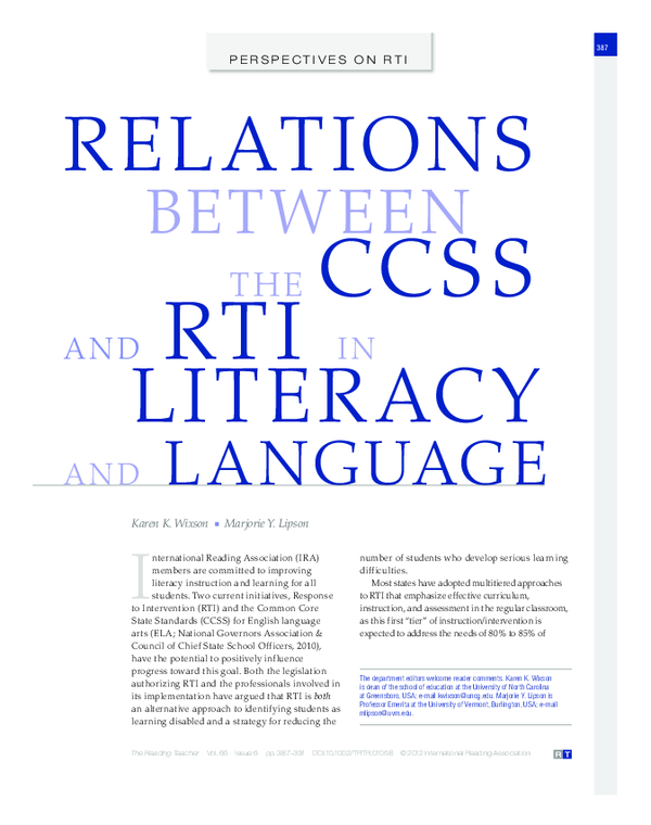 (PDF) Relations Between the CCSS and RTI in Literacy and Language