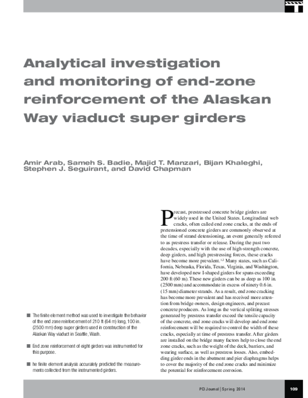 (PDF) Analytical Investigation and Monitoring of End-Zone Reinforcement of the Alaskan Way ...