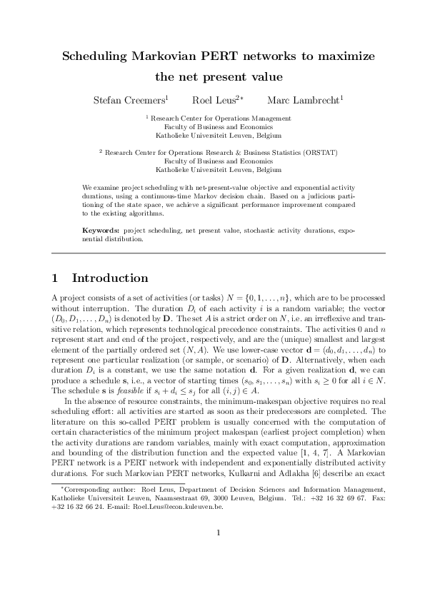 (PDF) Scheduling Markovian PERT networks to maximize the net present value
