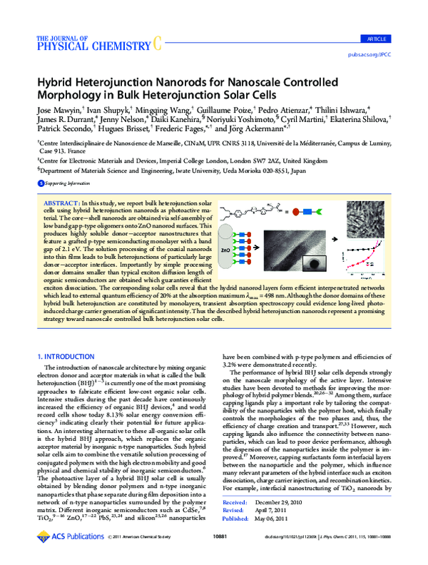 (PDF) Hybrid Heterojunction Nanorods for Nanoscale Controlled Morphology in Bulk Heterojunction ...