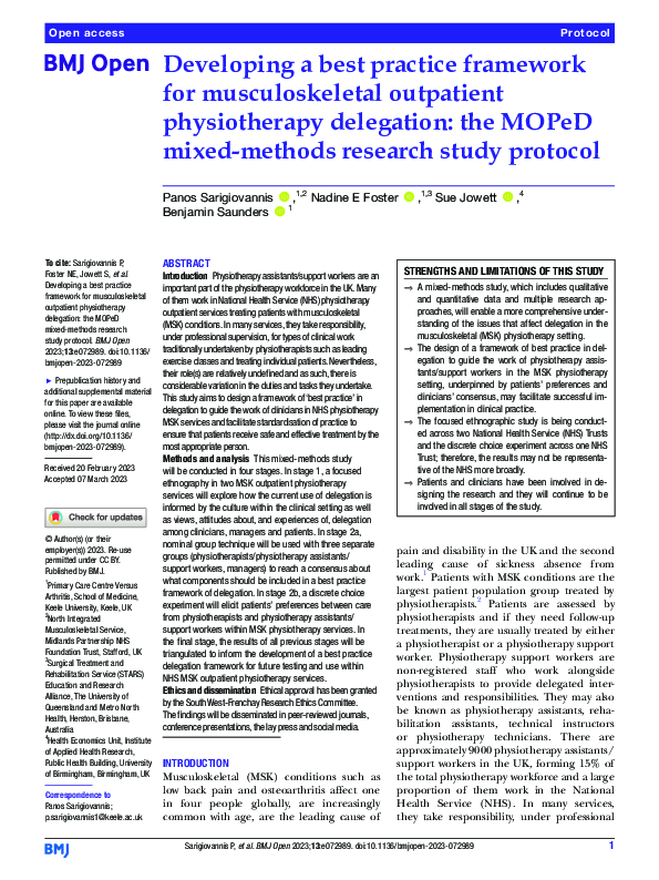 (PDF) Developing a best practice framework for musculoskeletal outpatient physiotherapy ...