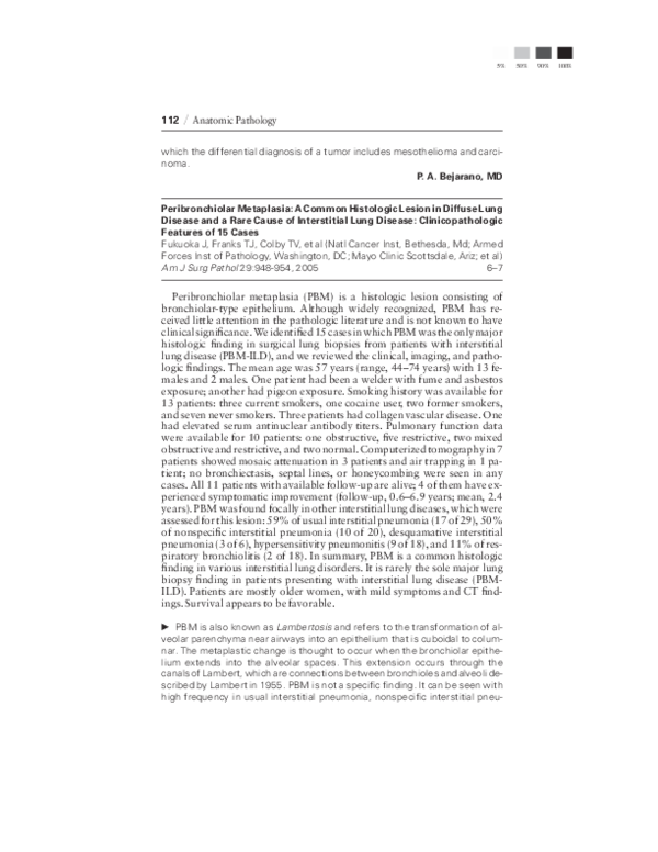 (PDF) Peribronchiolar Metaplasia: A Common Histologic Lesion in Diffuse ...