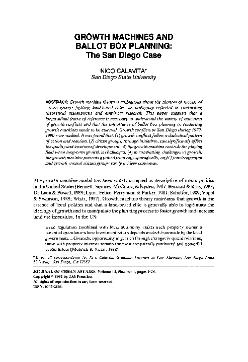 (PDF) Growth Machines and Ballot Box Planning: The San Diego Case
