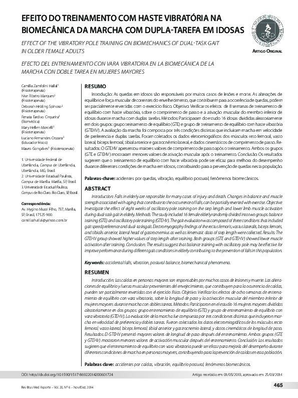 (PDF) Effect of the vibratory pole training on biomechanics of dual ...
