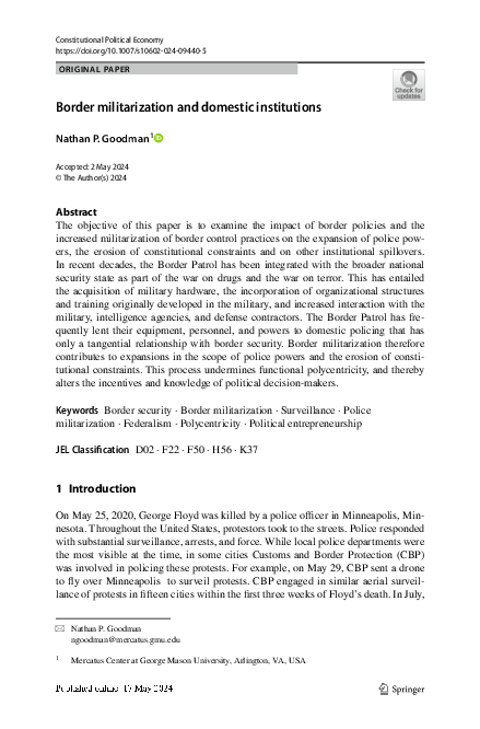 (PDF) Border militarization and domestic institutions