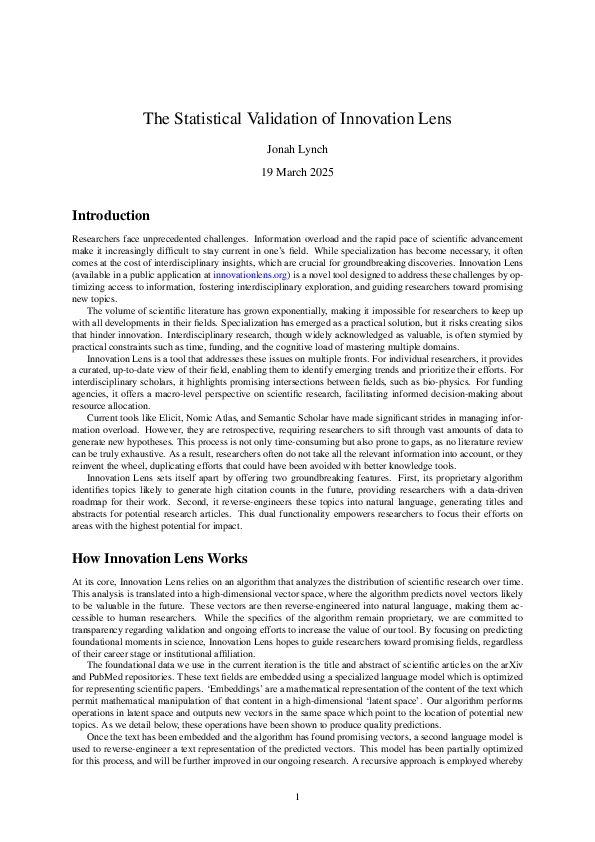 (PDF) The Statistical Validation of Innovation Lens
