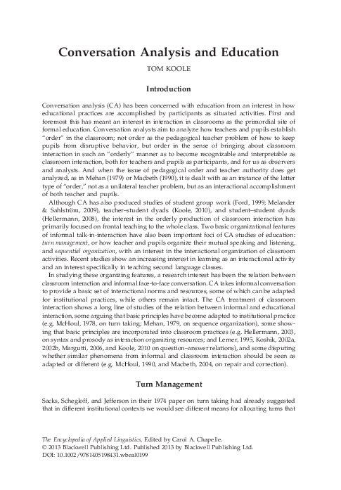 (PDF) Conversation Analysis and Education