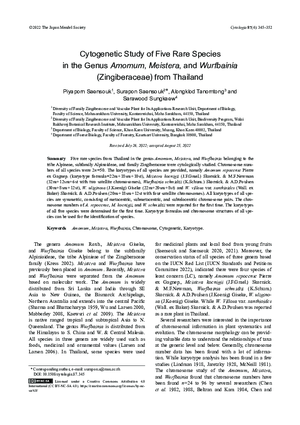 (PDF) Cytogenetic Study of Five Rare Species in the Genus Amomum ...