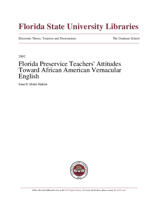 (PDF) Florida preservice teachers' attitudes toward African American ...