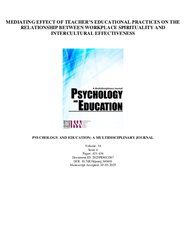 (PDF) Mediating Effect of Teacher’s Educational Practices on the Relationship between Workplace ...