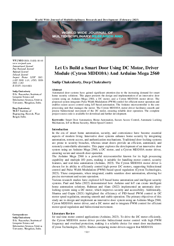 (PDF) Let Us Build a Smart Door Using DC Motor, Driver Module (Cytron ...