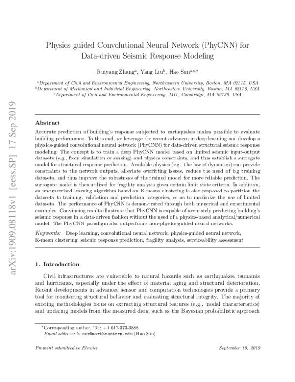 (PDF) Physics-guided convolutional neural network (PhyCNN) for data-driven seismic response modeling
